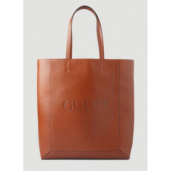 Gucci | Bags | Gucci Logo Embossed Tote Bag In Brown | Poshmark